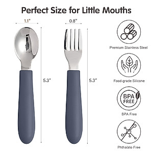 Eascrozn 6 Pack Toddler Utensils, Kids Silverware Set with Silicone Handle, Children Safe Forks and Spoons, 18/8 Stainless Steel, Food Grade Silicone Feeding Supplies, Dishwasher Safe
