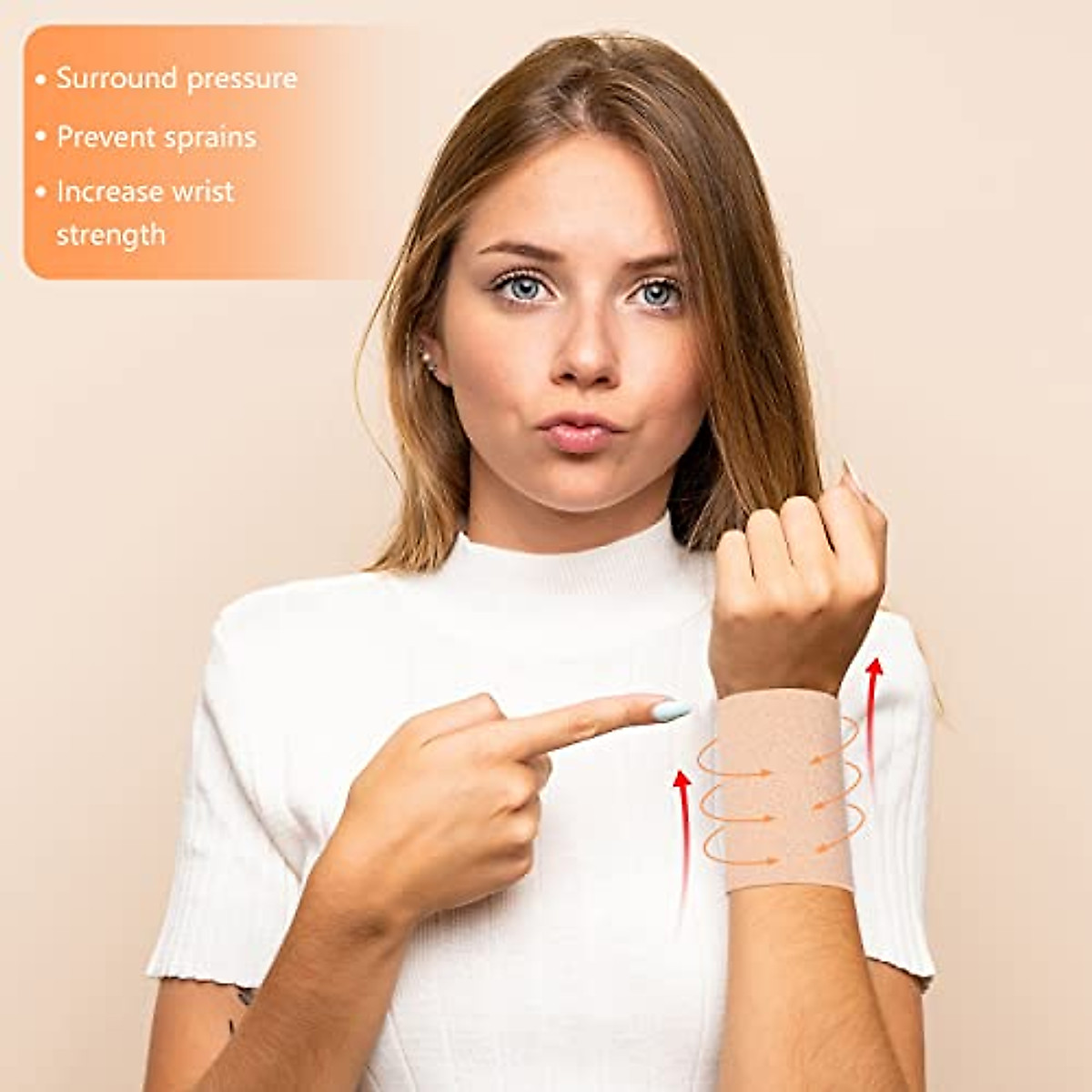 SATINIOR 2 Pairs Compression Wrist Sleeve Compression Wrist Brace Wrist Supports Wrist Wraps Elastic Wristbands for Men and Women Tennis, Tendonitis, Carpal Tunnel (Beige, Medium)