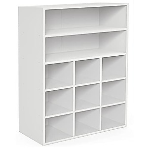 HAIOOU Shoe Cubby, 9-Cube Stackable Wood Shoe Rack Organizer 5-Tier Freestanding Wooden Shoe Stand with 2 Storage Shelf for 10-15 Pairs, Ideal for Apartment, Entryway, Closet Organization - White