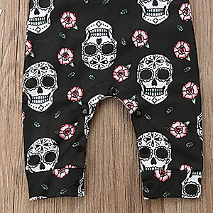 Newborn Infant Baby Girl/Boy Halloween Clothes Skull Floral Romper Jumpsuit Sleeveless Bodysuit Headband Outfit (0-6M, Black)