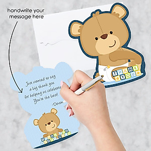 Big Dot of Happiness Baby Boy Teddy Bear - Shaped Thank You Cards - Baby Shower Thank You Note Cards with Envelopes - Set of 12
