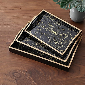 Nordic Style Swing Plate, Rectangular Wooden Fruit Tray, Home Living Room Tea Cup Storage Tray, Luxury Tray, Fruit Tray,Black,36CM