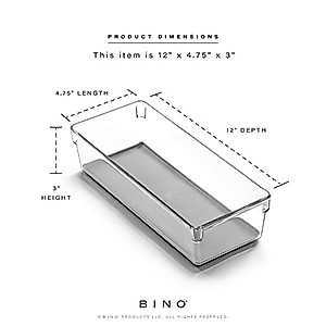 BINO | Oblong Plastic Drawer Organizer Bins, Light Grey- 2 Pack | THE ARTISAN+ | Multi-Use Organizer Bins | Soft-Grip Lining and Non-Slip Rubber Feet | Desk Drawer Organizer | Clear Vanity Organizer