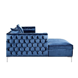 Inspired Home Navy Chaise Sectional Sofa - Design: Giovanni | 115" Left Facing | Velvet | Storage | Metal Legs | Tufted Design