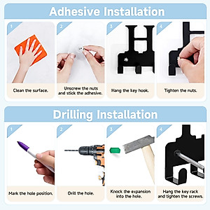 HOMEBROS Key Holder Wall Mount, Black Metal Key Hanger Adhesive Key Rack Organizer with 10 Key Hooks Wall Decorative for Entryway Doorway Hallway Garage 2 Installation Methods