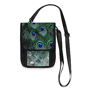 ALAZA Peacock Feather Green & Blue Plumage Small Crossbody Wallet Purse Cell Phone Bag Rfid Passport Holder with Credit Card Slots