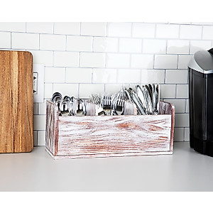 Mind Reader Vertical Flatware Holder, Painted Wood, Brown Utensil Organizer, One Size