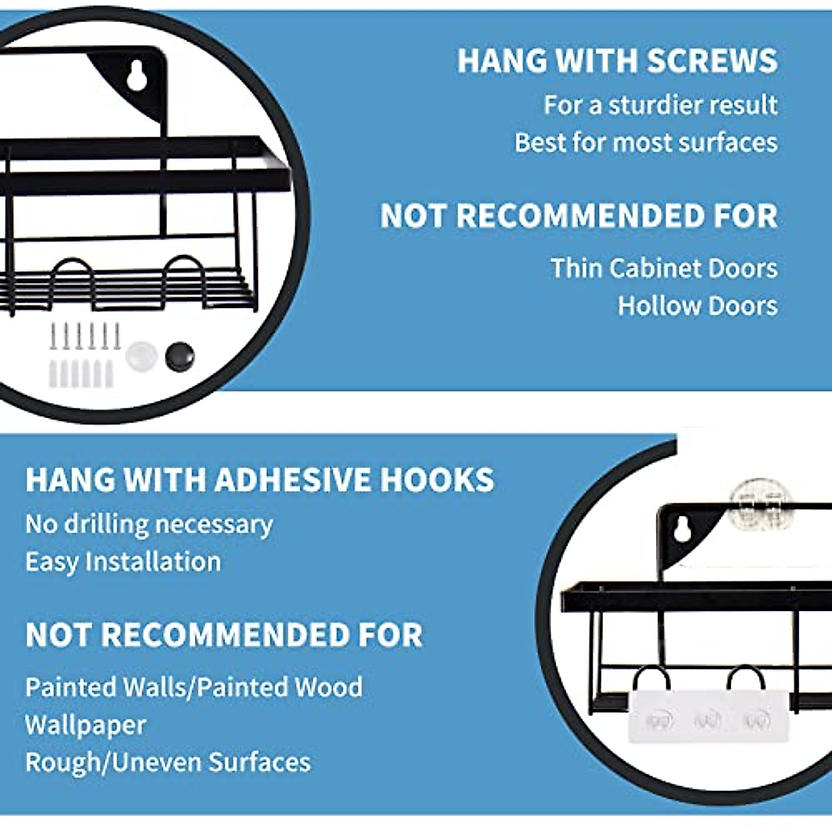 Oudvaker 4 Pack Shower Caddy Shelf Organizer Rack with Shower Soap Holder Wall Self Adhesive Suction Bathroom Set Decor Organization Shelves Kitchen Storage Spice Rack, Black