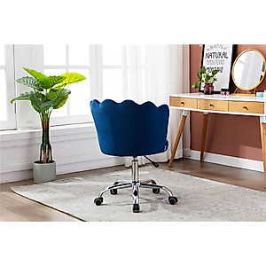 Swivel Shell Chair for Living Room & Bedroom - Modern Leisure Velvet Office Chair with Curved Backrest, Adjustable Lift Seat, Five-Star Base with Casters for Mobility, Metal & PolyWood Frame (Navy)
