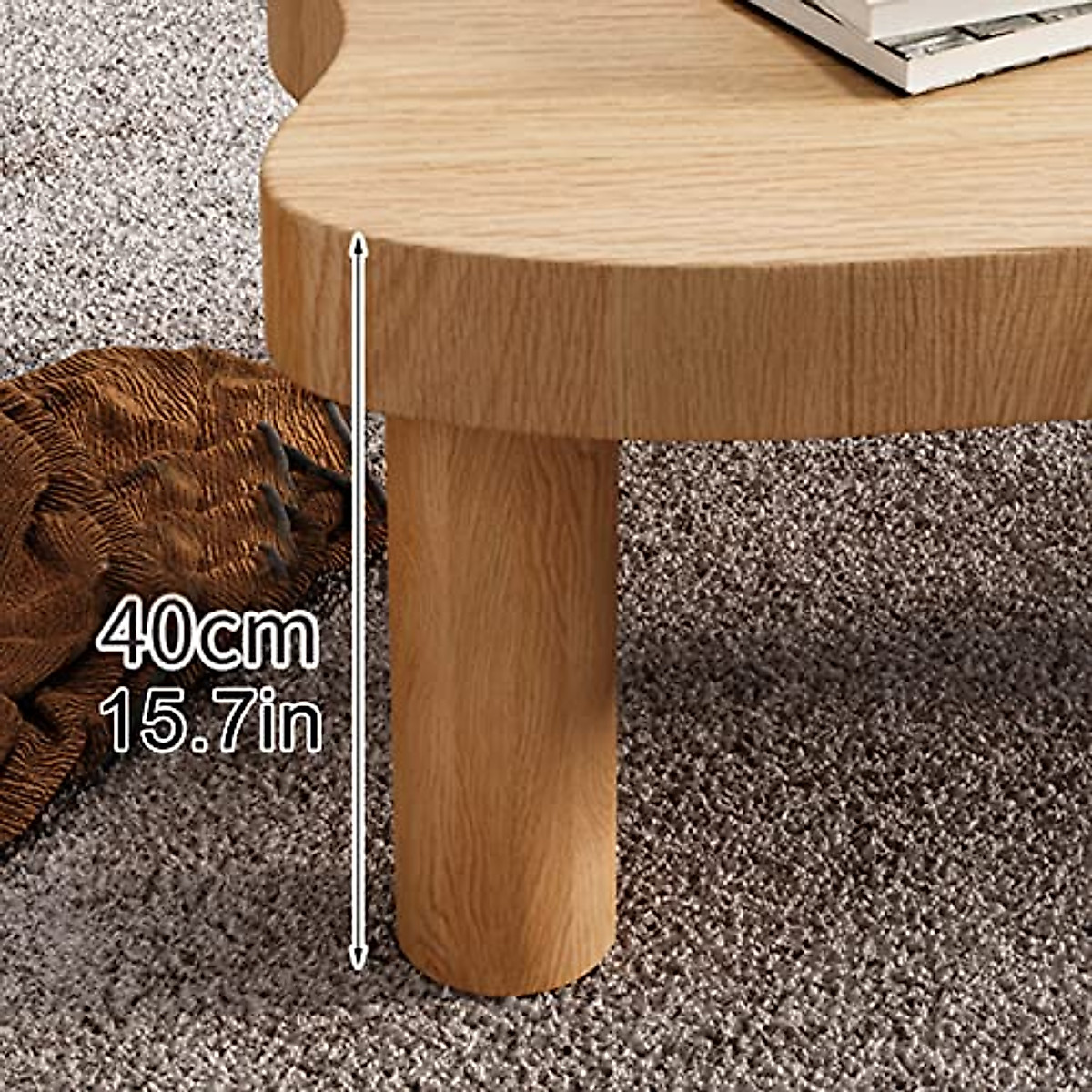 Cloud Shape Irregular Wood Coffee Table,Round Corner Thicken End Table,Cute Accent Modern Coffee Cocktail Table with 3 Legs for Living Room Furniture(27.5" Lx18 Wx16 H, White)