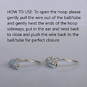 Handmade Silver 2Pcs 9MM Nose Ring Cartilage Helix Piercing Hoops with 2mm Blue Opal, 925 Sterling Silver Tiny 9MM Thin 22Gauge Hoop for women, by MiYa Jewelry