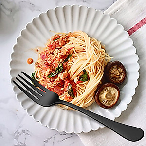 LIANYU Black Salad Forks Set of 12, Stainless Steel Silverware Flatware Forks, Appetizer Dessert Forks for Home Restaurant Wedding Party, Mirror Finish, Dishwasher Safe