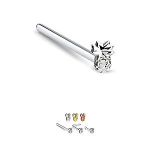 Nose Ring Bling 18K Rose Gold Plated over 925 Sterling Silver Nose Bone Ring Tropical Pineapple 22G NS669-Bone