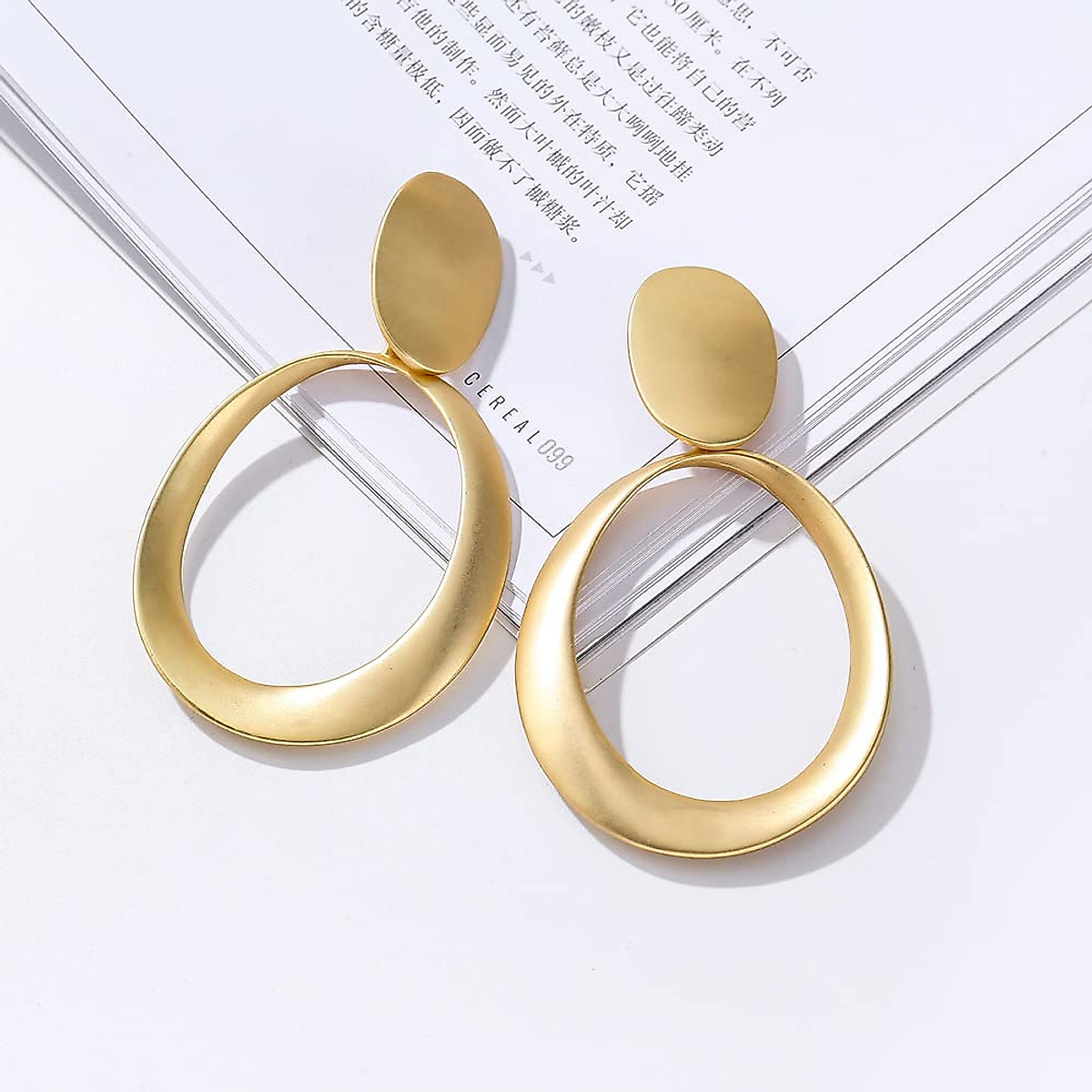Matte Gold Big Hoop Clip On Earrings for Women Disc Dangle Clip Earrings for Women Gift