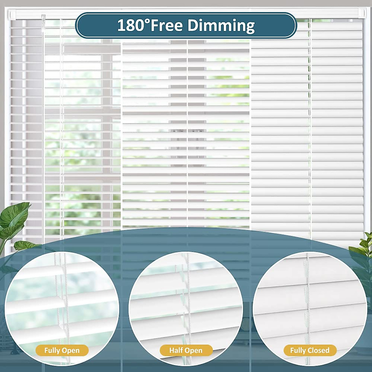 KCO Mini Blinds for Windows Cordless Horizontal Window Blinds and Shades, Vinyl Venetian Blinds Anti-UV Waterproof Light Adjustment Mini Blinds, 18" W x 64" L, White