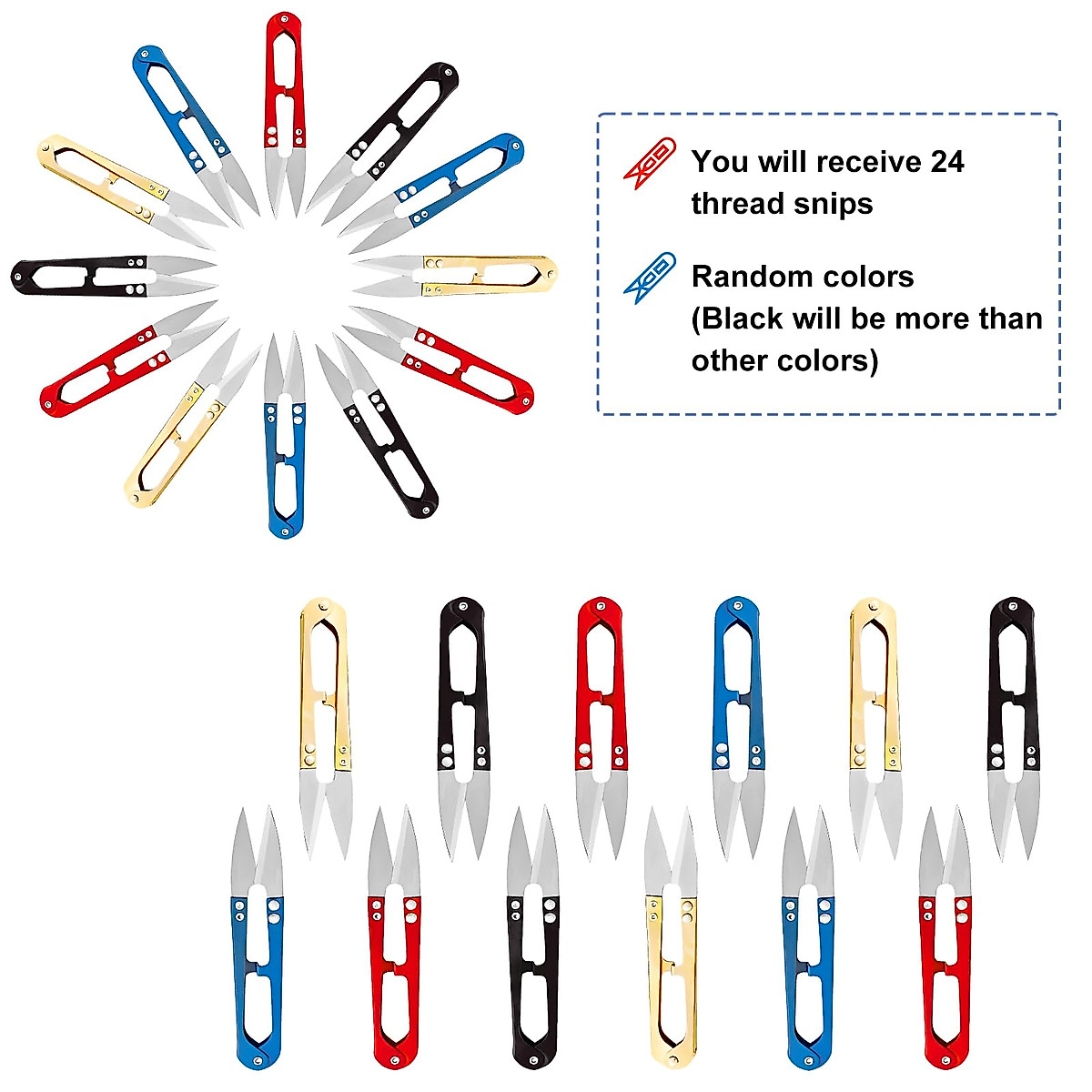 24Pcs Sewing Scissors for Fabric, Thread Yarn Embroidery Clippers Cutter, Small Snips Trimming Nipper, Great for Stitch, Art Craft, Mini DIY Supplies