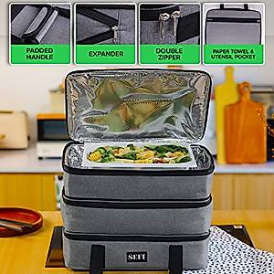 SEFI Insulated Casserole Dish Carrier 3 Decker for Hot Food or Cold Drink | Thermal Food Container with Expandable Compartment | Keep Food Warm for Travel, Picnic & Special Occasions (Gray)