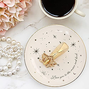LotFancy Jewelry Dish, Moon Ring Dish Holder, Ceramic Trinket Jewelry Tray for Earring Bracelet Necklace Wedding Engagement Gift