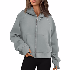 AUTOMET Womens Zip Up Hoodies Fleece Jackets Oversized Sweatshirts Fall Fashion Outfits 2025 Sweaters Winter Clothes GreyGreen L