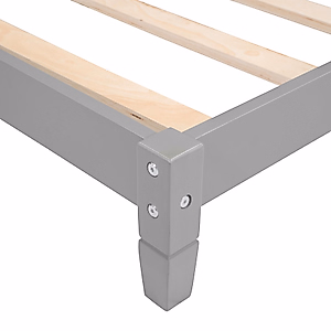 JINS&VICO Bed Frame, Daybed, Full Size Wood Day Bed, Mid-Century Modern DayBed with Wood Frame, Sofa Bed with Backrest and Armrest for Adults Boys and Girls, Load 600 LBS, Gray