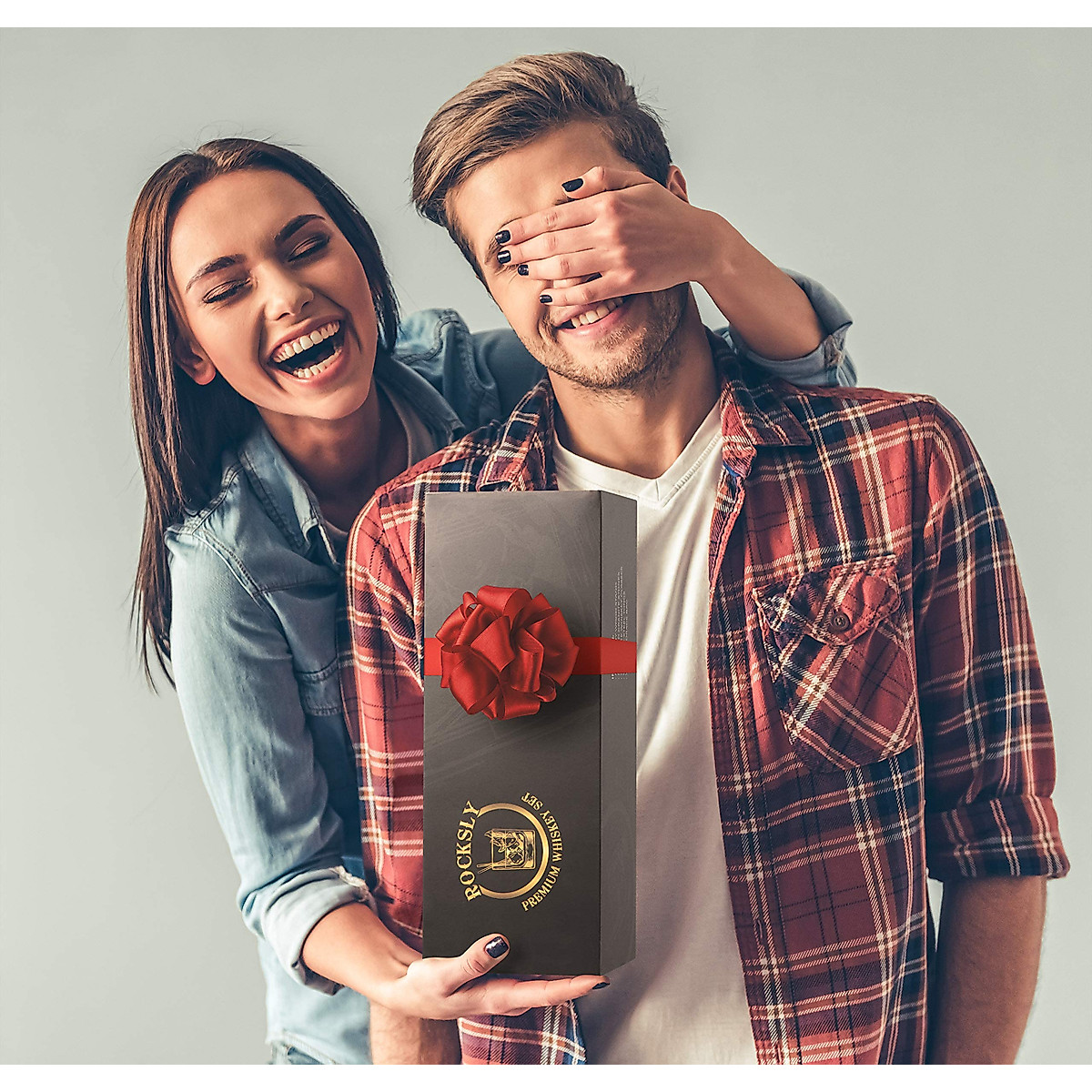 ROCKSLY Whiskey Stones Gift Set with Stand | Handcrafted Whiskey Glass Set Granit Whiskey Rocks for Perfect Drink | Whiskey Gift Set & Whiskey Kit | Best Whisky Stones Glass Set for Men dad (Mahogany)