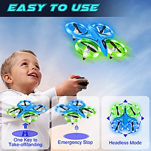 AUBNICO Drones for Kids, RC Drone with LED Night Lights One Key Take Off Landing Flips - Altitude Hold, Auto Rotating, 3D Flip, Headless Mode, Indoor Quadcopter Gift Toys for Boys Girls (Blue)