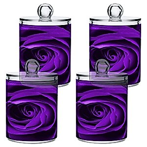 Blueangle 4PCS Purple Rose Qtip Holder Dispenser with Lids - Apothecary Jar Containers for Vanity Organizer Storage - Plastic Food Storage Canisters（993）