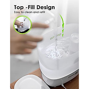 Oraimo Humidifiers for Bedroom, Top Fill Cool Mist Humidifier, 26dB Quiet, Easy to Clean, 2.5L Ultrasonic Humidifier & Essential Oil Diffuser with Night Light, BPA-Free, Humidifier for Baby White