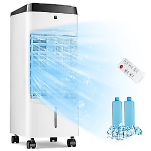 DORTALA Evaporative Air Cooler, 3-in-1 Cold Air Cooling Fan with Remote, 3.5L Water Tank, 2 Ice Packs, 4 Modes, 3 Speeds & Timer, 70° Oscillation, Portable Swamp Cooler for Small Rooms