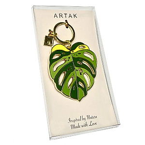 ArtAK Plant Keychains for Women Cute Keychain Key Chain Plant Lover Gifts Plant Lady (Gold Monstera)