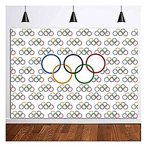 XLL Olympic Sport Theme Photography Background Vinyl Olympic Rings International Banner for Sports Party Photo Backdrops 5x3ft Countries for Classroom Garden Grand Opening Sports Clubs Party Supplies