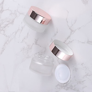 Clear Frosted Round Glass Jar With Rose Gold Lid, Empty Small Sample Travel Size Cosmetic Containers Pot For Eye gel Face Cream Makeup Beauty Products Oil Salve Ointment DIY Slime (15g / 0.5 oz, 3