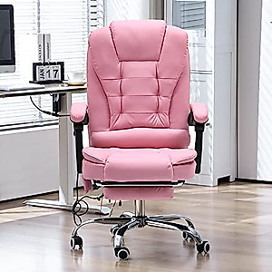 Belandi Massage Office Chair, Ergonomic Executive Computer Chair w/Foot Rest, PU Leather Executive Office Chair w/Heated, Padded Armrest, High Back Swivel Recliner for Office Home Study (Pink2)
