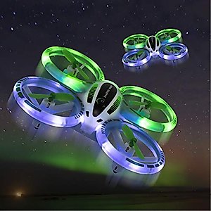 SHARPER IMAGE 2.4GHz RC Glow Up Stunt Drone with LED Lights, Mini Remote Controlled Quadcopter with Assisted Landing, Small Plane for Kids and Beginners, Wireless and Rechargeable