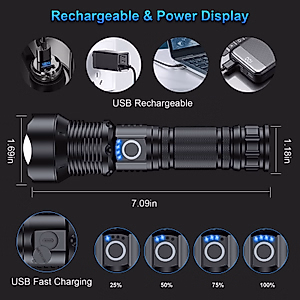 MILAOSHU Rechargeable Flashlights 900,000 High Lumens - 2 Pack, Super Bright 12 Hours Long Life LED Flashlight with 5 Modes, High Powered Flash Light for Home, Outdoor
