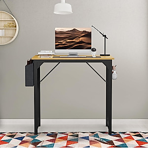 SMUG Computer Desk 32 Inch Home Office Writing Wood Storage Bag & Headphone Hook Small Spaces Simple Bedroom Work Study Kids Table, Natural