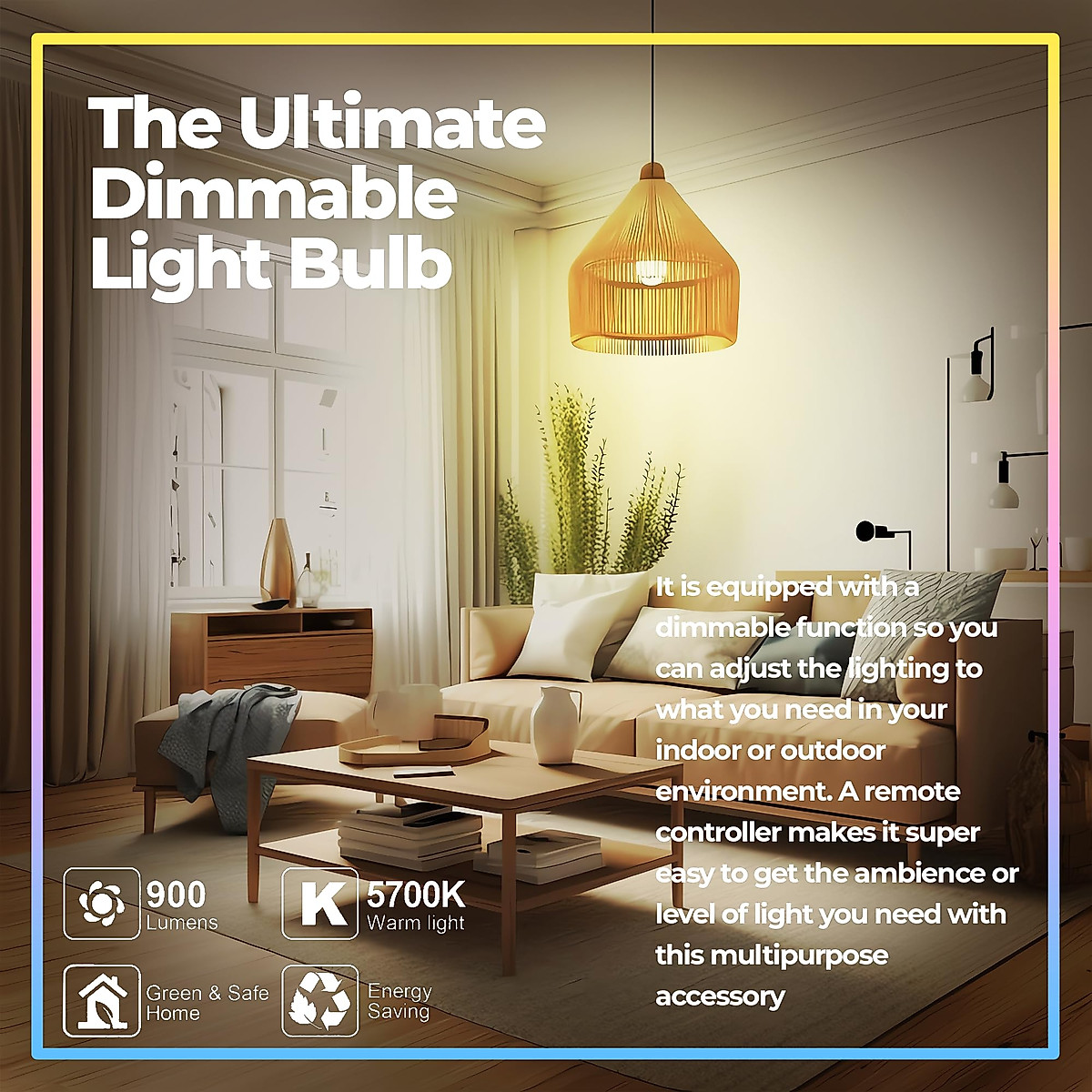 Droiee Dimmable E26 Warm LED Light Bulb, 6W RGBW Color 500LM with 16 Color Changing Modes for Christmas, Party etc with Remote Control 2 Pack