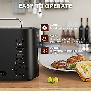 Anfilank Toaster 2 Slice, Wide Slots with Warming Rack, Cancel, Bagel, Defrost Function, 6-Shade Settings, Removable Crumb Tray and High Lift Lever Classic Bread Toaster, 900W BPA free(Black)