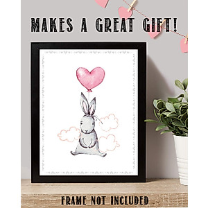 TJ Originals - Children's Nursery Bunny Wall Art - Unframed 11 x 14 Cute Colour Print - Makes a Great Gift for Family and Friends - Unique New Baby Gift, Under $20 Gift (Bunny Pink Balloon)