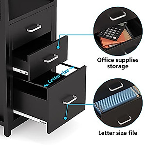 Tribesigns 3 Drawer File Cabinet for Letter Size, Modern Vertical Filing Cabinet Printer Stand with Metal Wire Storage Shelves for Home Office(Black)