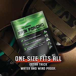 Everlit Survival Rain Poncho Emergency Mylar Space Blanket Camping Gear-Retain 90% of Body Heat Survival Gear for Survival Kits Camping Supplies Emergency Blankets