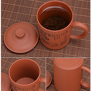 XIYUAN Yixing Zisha Tea Cup, Fine Handmade Purple Clay Tea Cup with Lid, Chinese Ceramic Tea Cup Coffee Cup 19oz Use for: Home Party, Office, Reception Room