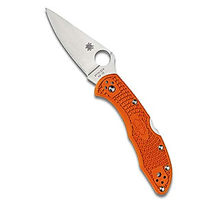 Spyderco Delica 4 Lightweight Signature Knife with 2.90" Flat-Ground Steel Blade and High-Strength Orange FRN Handle - PlainEdge - C11FPOR