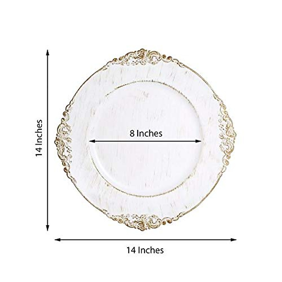 Tableclothsfactory 6 Pack White 13" Round Baroque Charger Plates Leaf Embossed Antique Gold Rim for Tabletop Decor Catering Event