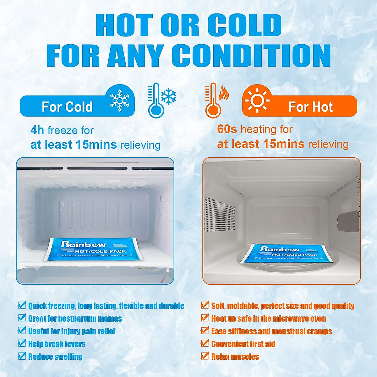 Soft Ice Packs Reusable Gel Pack 2, Hot and Cold Gel Ice Packs for Injuries, Headaches, Joint Pain Relief, Comfort Ice Gel Pack Flexible Therapy on Neck, Ankle, Knee, Leg, Shoulder, Elbow, Wrist, Feet