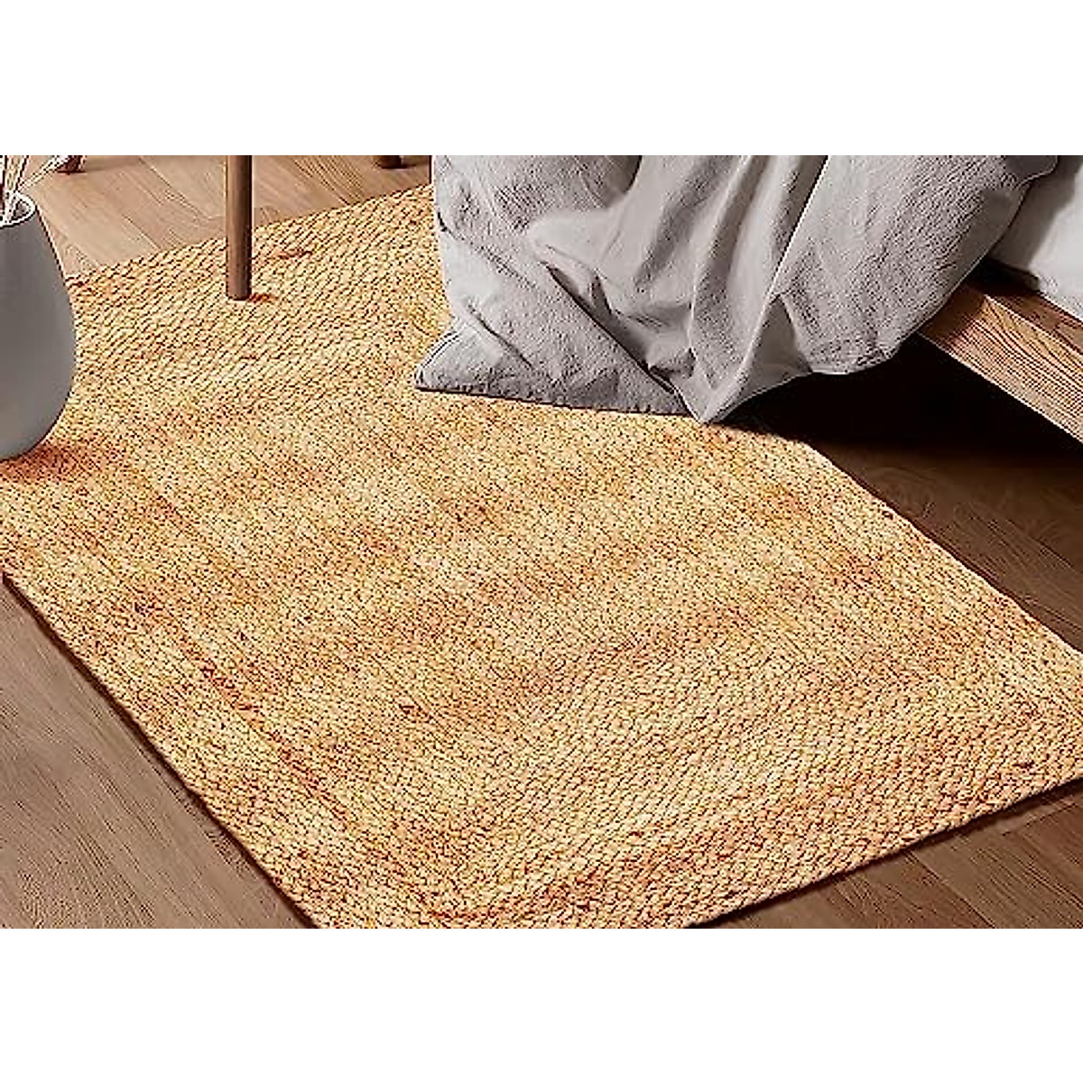 KEMA 2x3 Feet Handwoven Jute Braided Area Rug, Natural Yarn - Rustic Vintage Braided Reversible Rectangular Rug- Eco Friendly Rugs for Bedroom, Kitchen, Living Room, Farmhouse