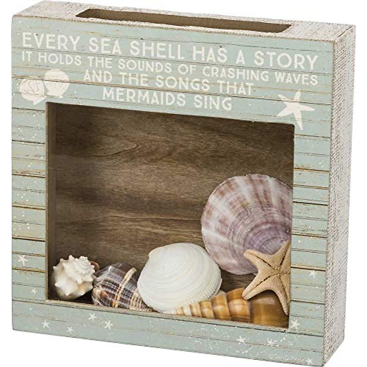 Primitives by Kathy 38437 Slat Wood Holder, 10" Length x 10" Height x 2.50" Width, Every Shell Has A Story
