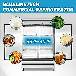 BLUELINETECH 54" W Commercial Refrigerator 2 Solid Door, 47.3 cu. ft Stainless Steel Reach-in Air Cooling Commercial Fridge Cooler for Restuarant ETL