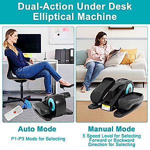 Under Desk Elliptical Machine, Portable Ellipse Leg Exerciser Machine with Remote Control, Mini Elliptical Supports Auto & Manual Mode, Exerciser for Seniors Adults and Teens, Black