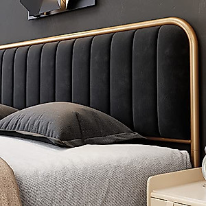 Senfot King Size Bed Frame with Gold Metal Frame, Modern Platform Bed, Noise Free Design, Wood Slats Support, No Box Spring Needed, Easy Assembly in Black